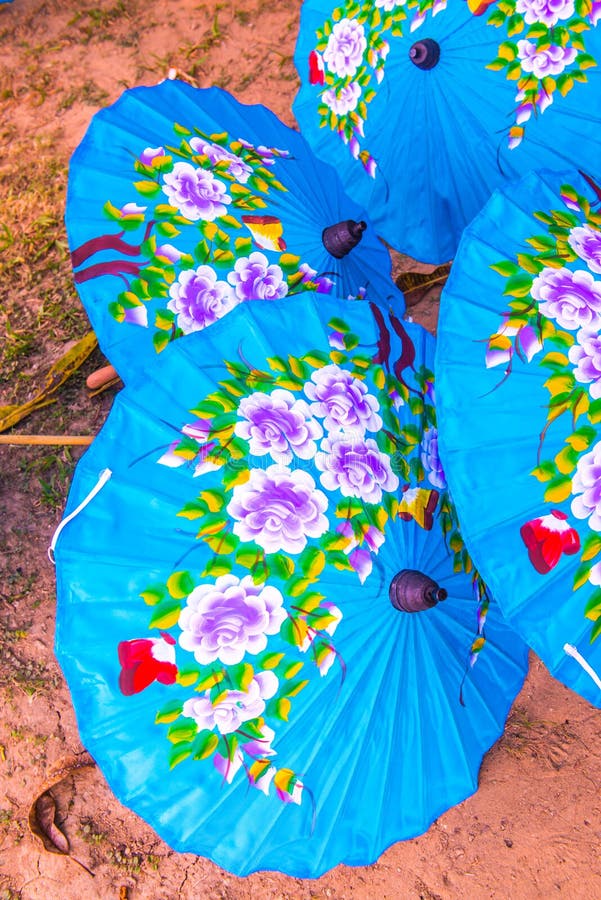 Thai Native Umbrella on Ground Stock Photo - Image of ground, color ...