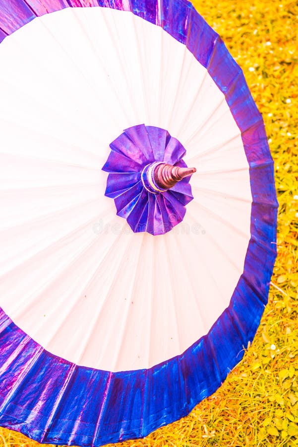 Thai Native Umbrella on Ground Stock Image - Image of outside, blue ...