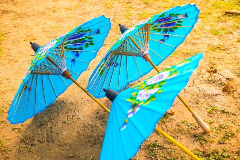 Thai Native Umbrella on Ground Stock Photo - Image of province ...