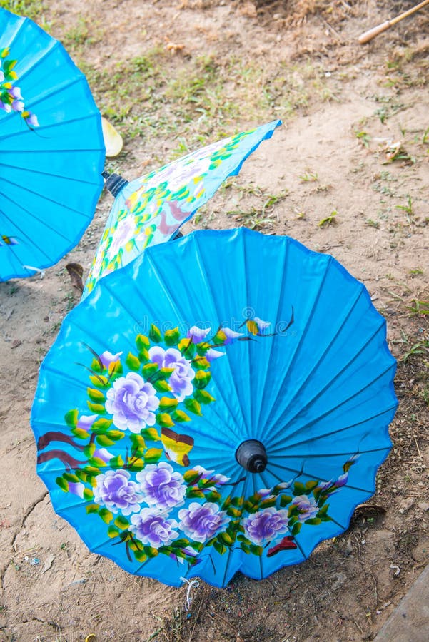 Thai Native Umbrella on Ground Stock Photo - Image of color, lanna ...