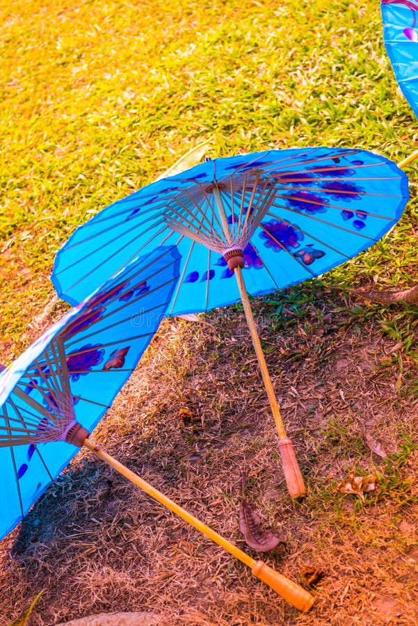 Thai Native Umbrella on Ground Stock Image - Image of paint, object ...