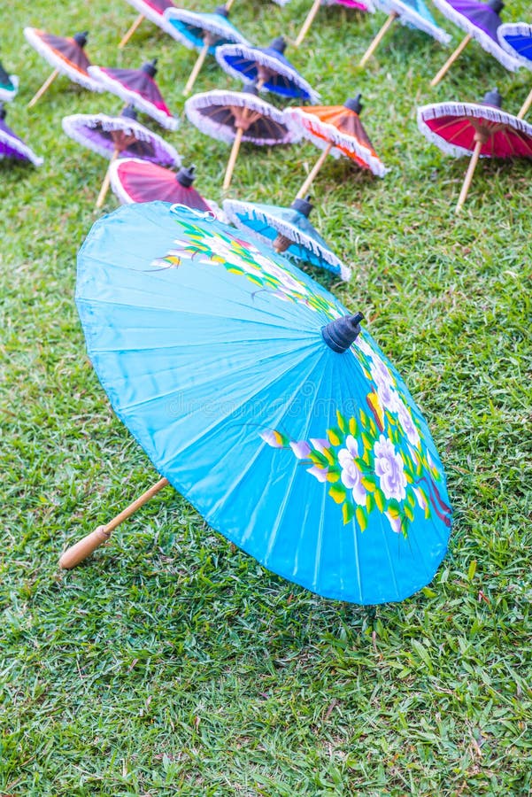 Thai Native Umbrella on Ground Stock Image - Image of umbrellas ...