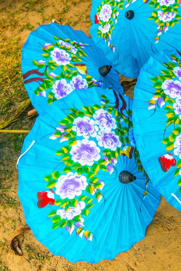 Thai Native Umbrella on Ground Stock Photo - Image of native ...