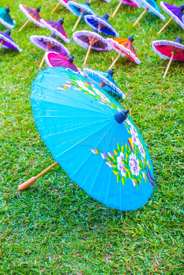 Thai Native Umbrella on Ground Stock Image - Image of thai, flower ...