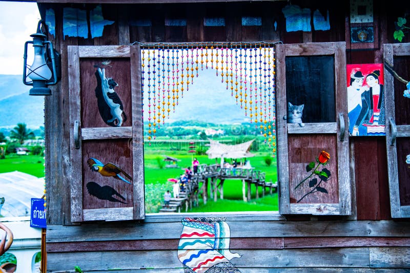 Thai Native Window at Si Mongkol Temple Stock Photo - Image of country ...