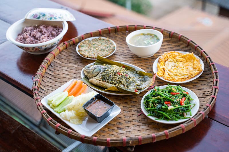 Thai Northern Food Recipe Dinner Set Stock Photo - Image of paste ...