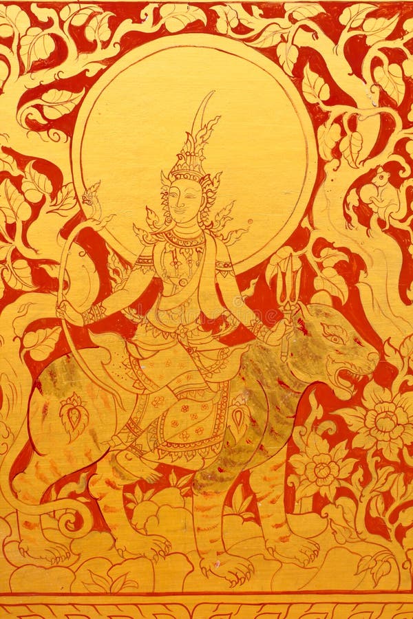 Lai Thai Art Painting on Wall in Temple Stock Image - Image of calm ...