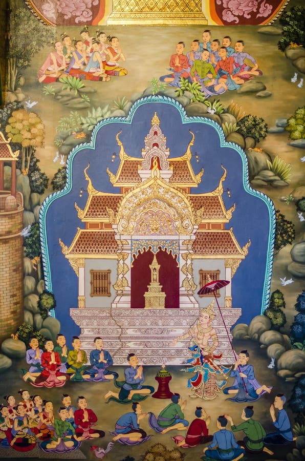 Thai Flowers Painting and Pattern on the Ceiling Stock Illustration ...