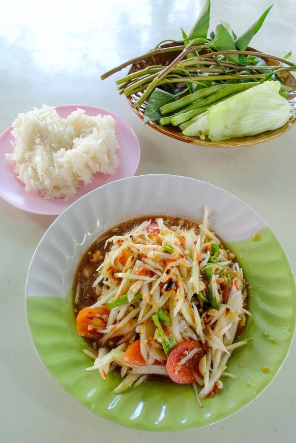 Papaya Salad or Sum-Tam, Thai Spicy Salad Stock Image - Image of cooked ...