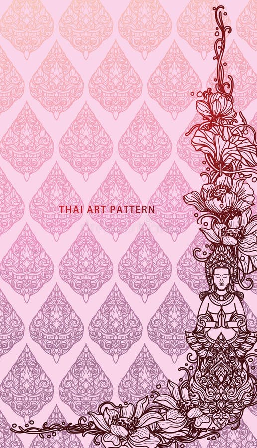 Thai Pattern Art Angel and Lotus Thai Design Hand Drawing Stock ...