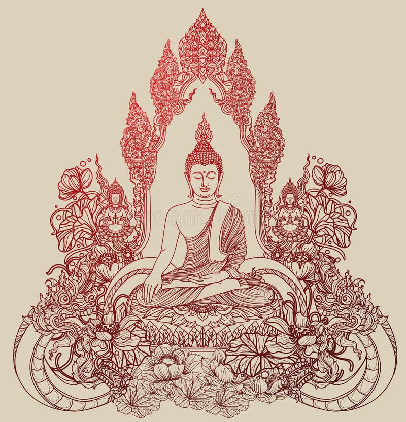 Thai Pattern Art Buddha Thai Design Hand Drawing Stock Illustration ...