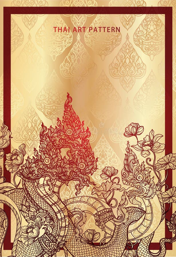 Thai Pattern Serpent Traditional Red and Gold Stock Vector ...