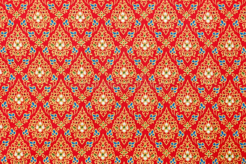Thai Patterns in Red and Gold on Silk Fabric Stock Image - Image of ...