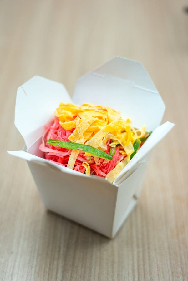 Thai pink noodles in box. stock image. Image of away - 69976741
