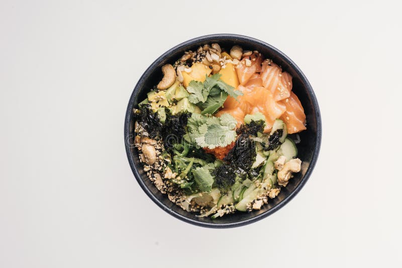 Thai poke with salmon stock image. Image of meal, culture - 182192569