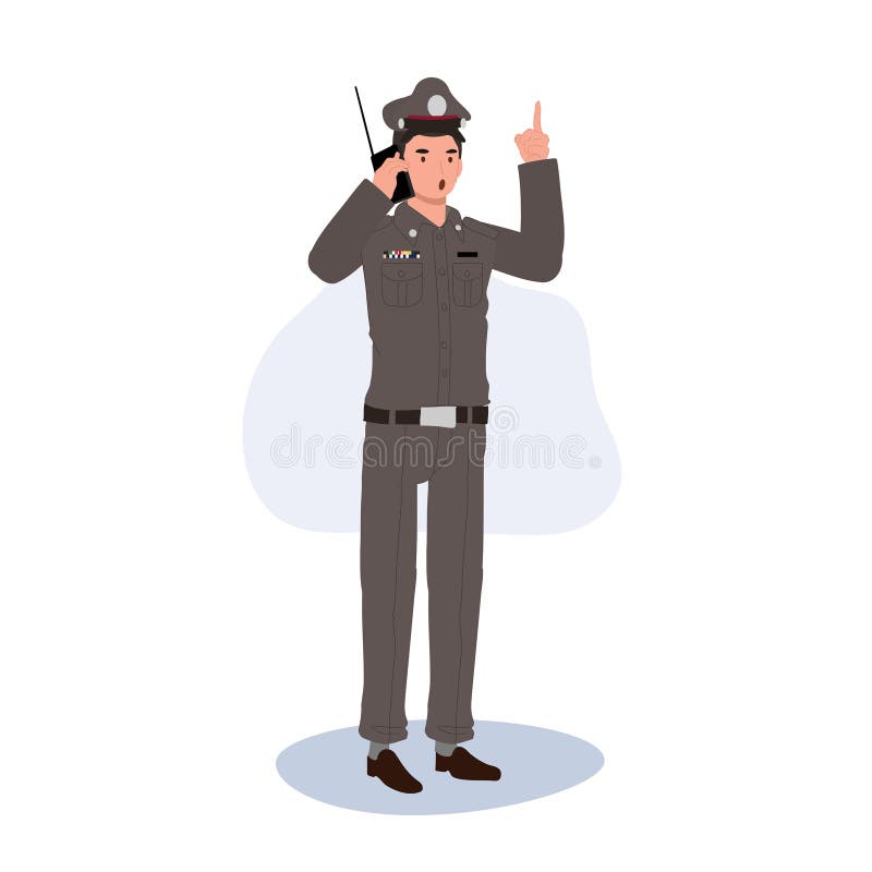 Thai Police Officer with Walkie Talkie Stock Vector - Illustration of ...