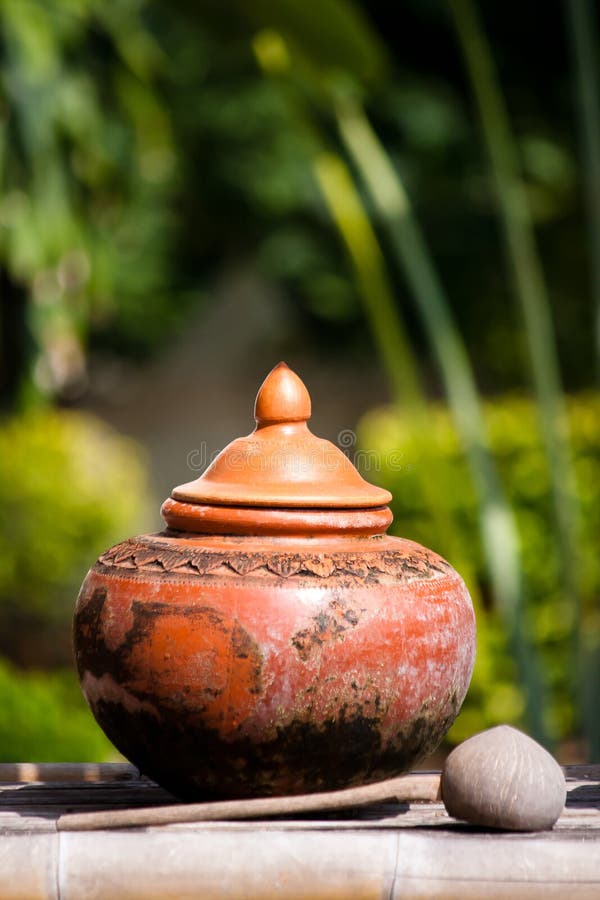 Thai Pottery Jar is a Container for Water Stock Photo - Image of ...