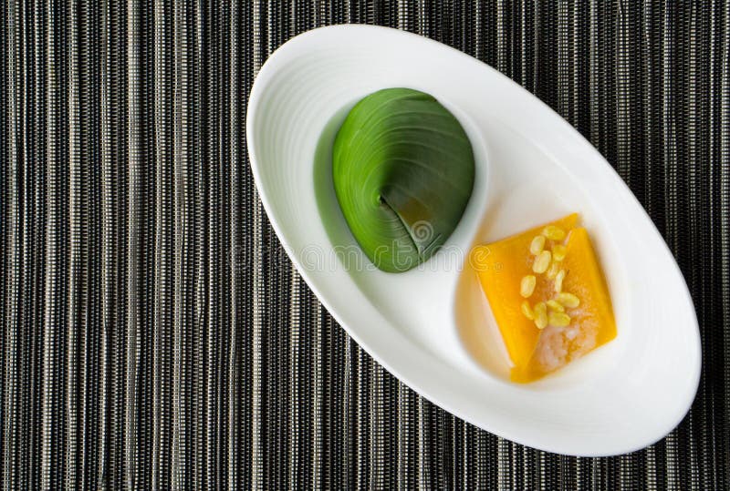 Thai Pyramid Dessert with Mango Sticky Rice Stock Image - Image of ...