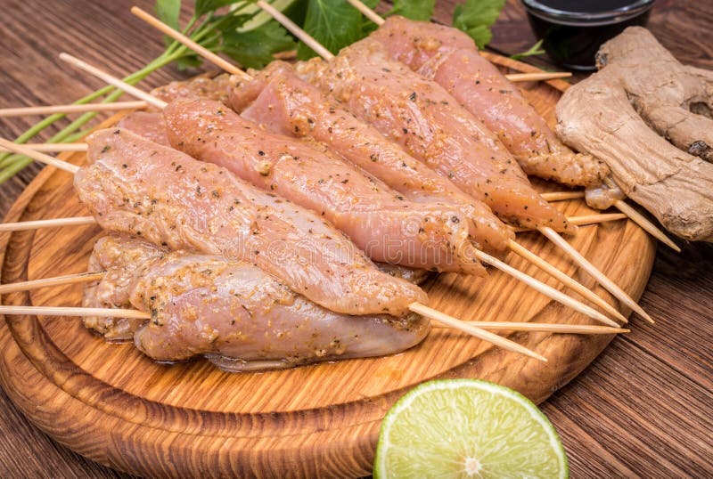 Thai raw chicken satay . stock image. Image of delicious - 84115127