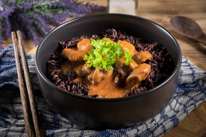 Thai Red Curry with Chicken and Black Rice Stock Photo - Image of thai ...