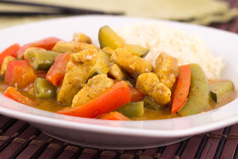Thai Red Curry Chicken with Rice Stock Photo - Image of cooked, chicken ...