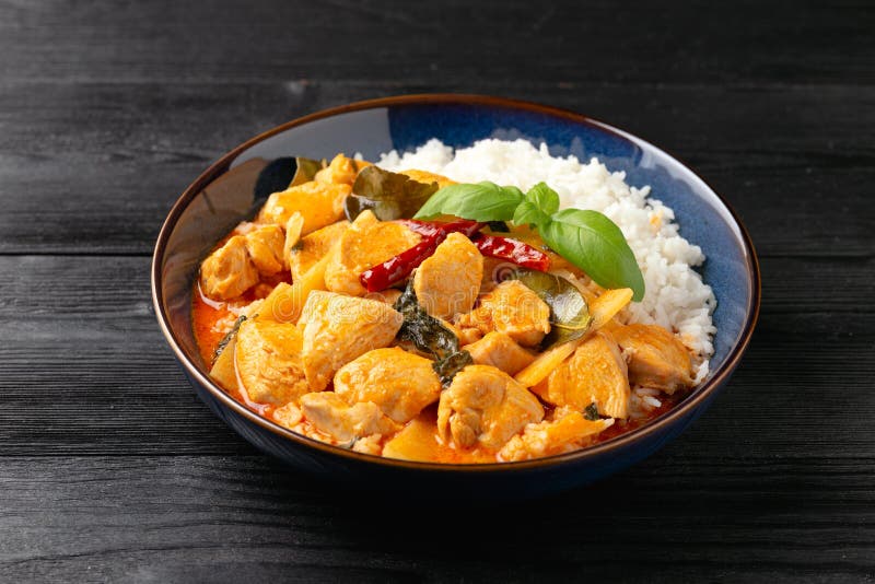 Thai Red Curry with Chicken, Vegetables and Rice Stock Image - Image of ...