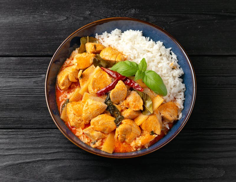 Thai Red Curry with Chicken, Vegetables and Rice Stock Image - Image of ...