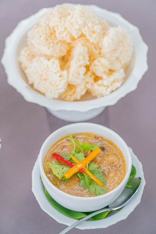 Thai Rice Cracker in dish stock image. Image of food - 209235311