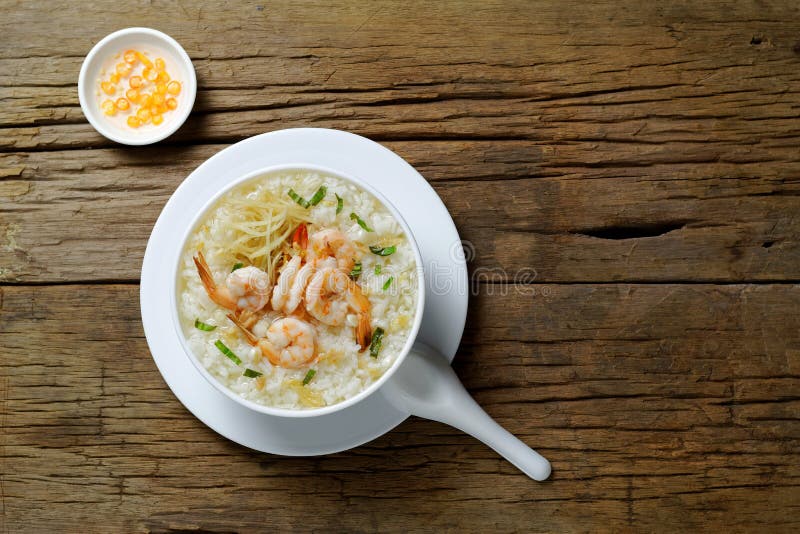Thai Rice Soup with Shrimp Khao Tom Goong .Top View Stock Photo - Image ...