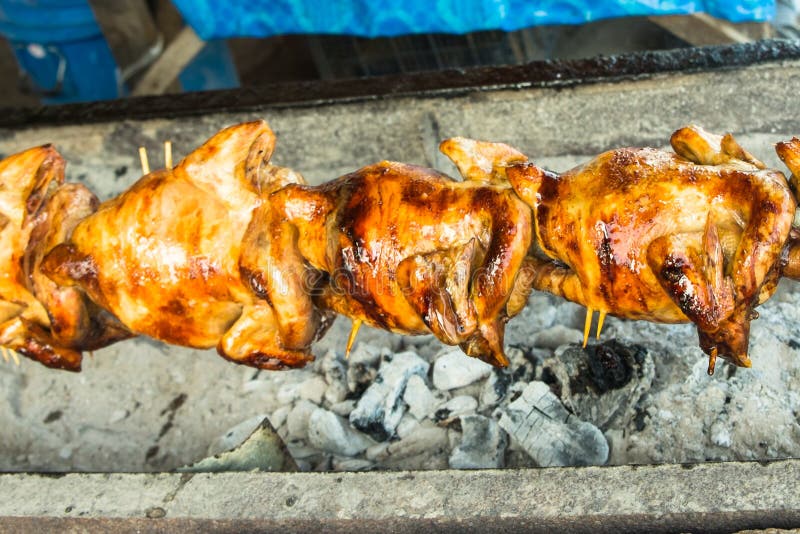 Rotating Spit Roast Chicken Open Charcoal Fire Stock Photos - Free ...