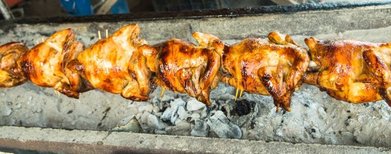 Rotating Spit Roast Chicken Open Charcoal Fire Stock Photos - Free ...