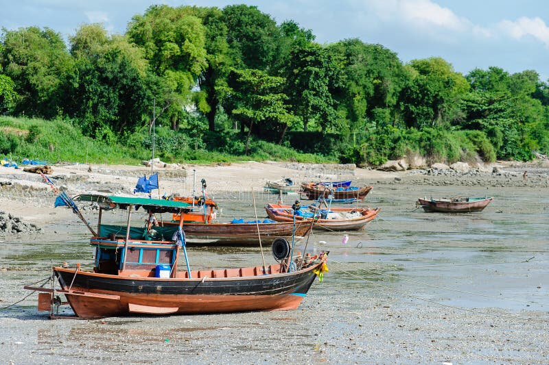 Thai`s Fishing Boat Lay on a Beach Stock Image - Image of beach ...