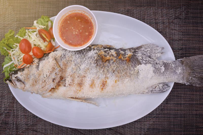 Salt Crusted Grilled Fish, Thai Cuisine Stock Image - Image of baked ...