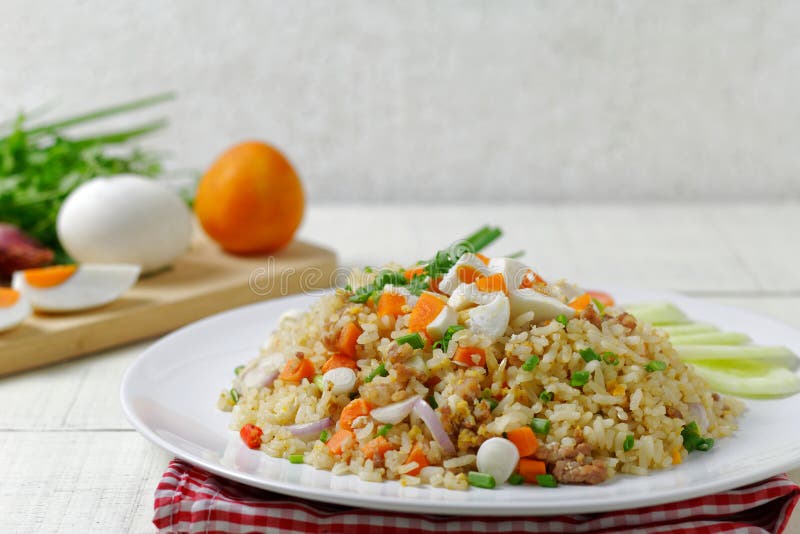 Thai Salted Eggs Fried Rice with Minced Pork Stock Image - Image of ...