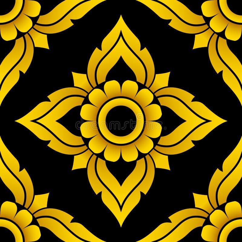 Thai Seamless Flower Pattern Vector. Minimalist Style. Stock Vector ...