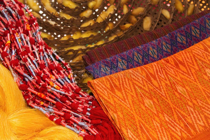 Thai Silk Cloths and Raw Silk Threads Material Stock Image - Image of ...