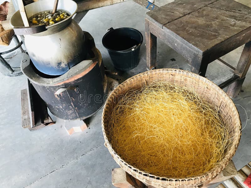 Thai Silk Thread Obtained Form Boiling Cocoons. Stock Image - Image of ...