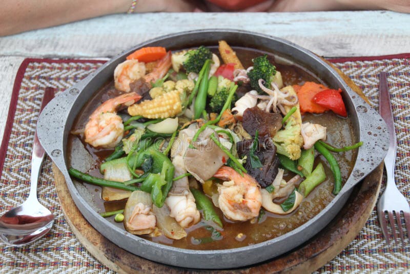 Thai Sizzling Seafood Platter Stock Photo - Image of octopus, seafood ...