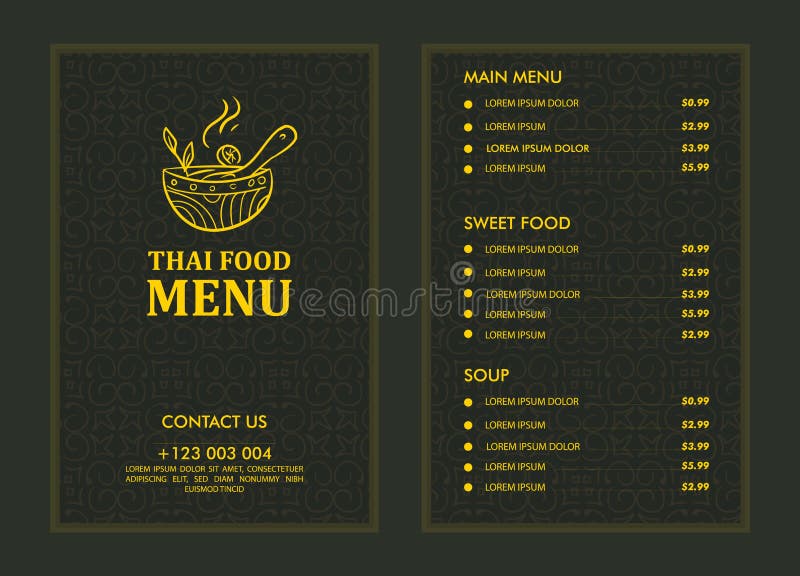 Thai Restaurant Menu Template Stock Illustrations – 729 Thai Restaurant ...