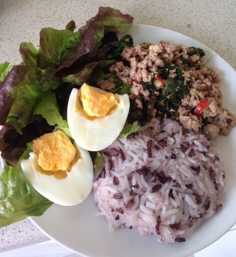 Thai Spicy Basil Pork with Red Jasmine Rice Editorial Stock Image ...