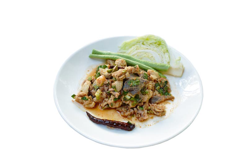 Thai Spicy Chop Duck Meat Salad and Fresh Cabbage on Plate Stock Photo ...