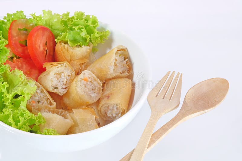 Thai Spring Roll and Fresh Salad Stock Photo - Image of dish, lumpia ...