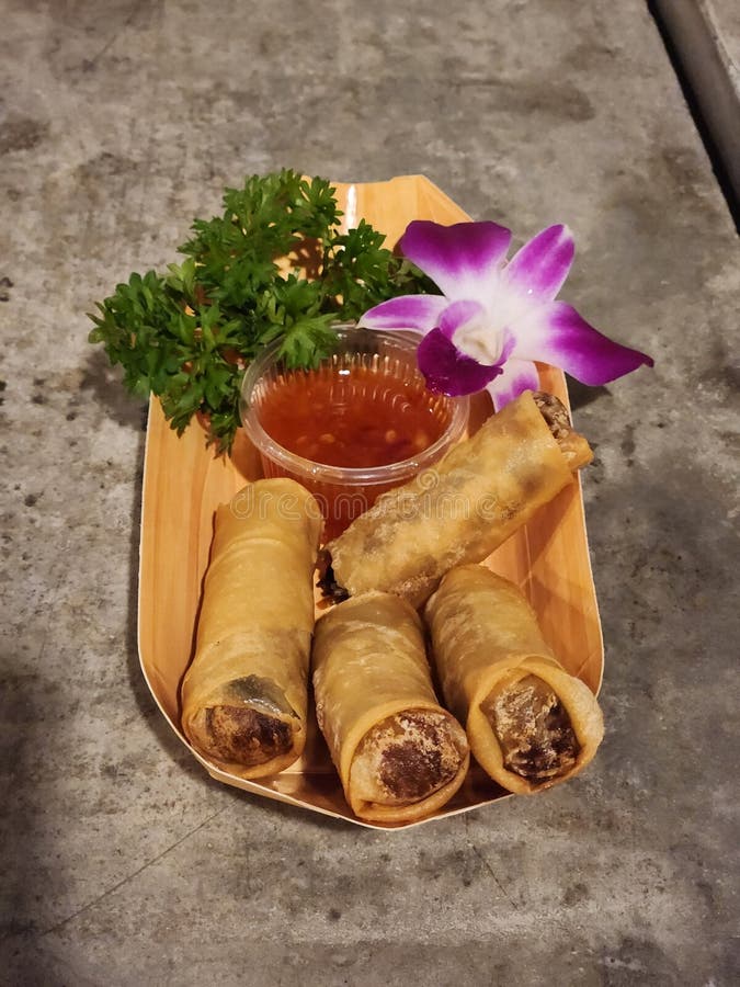 Thai Spring Rolls Dish in Bangkok, Street Food Stock Photo - Image of ...