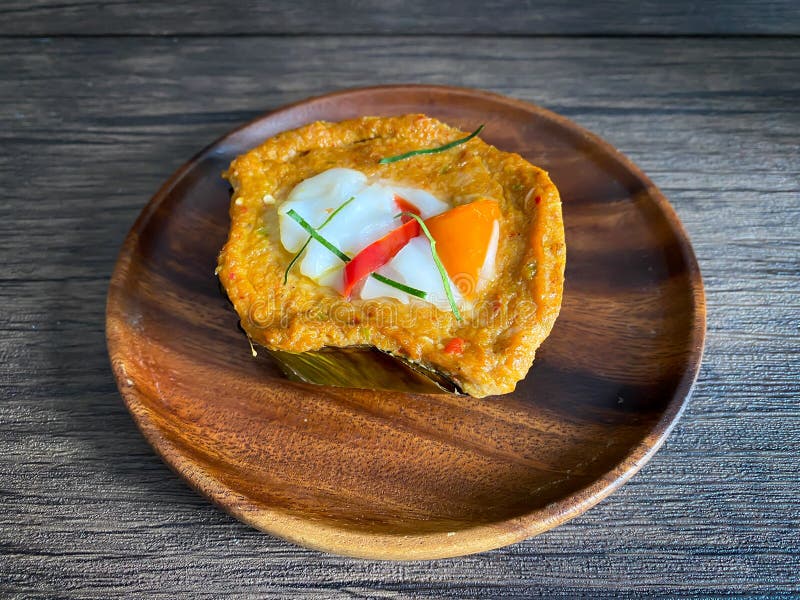 Thai Steamed Fish Curry or Ho Mok Stock Photo - Image of garlic ...