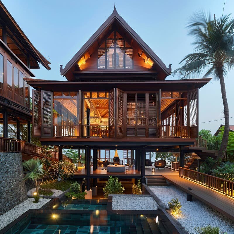 Thai Stilt Houses Elevated Elegance Stock Illustration - Illustration ...