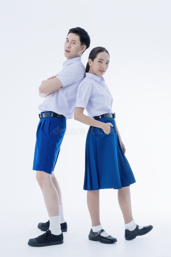Thai Student Uniform. Two Asian Students Standing Together Stock Image ...