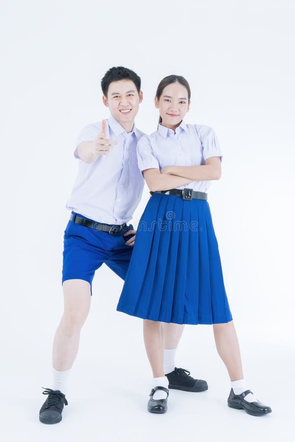 Thai Student Uniform. Two Asian Students Standing Together Stock Image ...