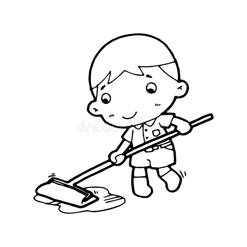 Thai Students Cleaning Up School Classroom on White Background Coloring ...