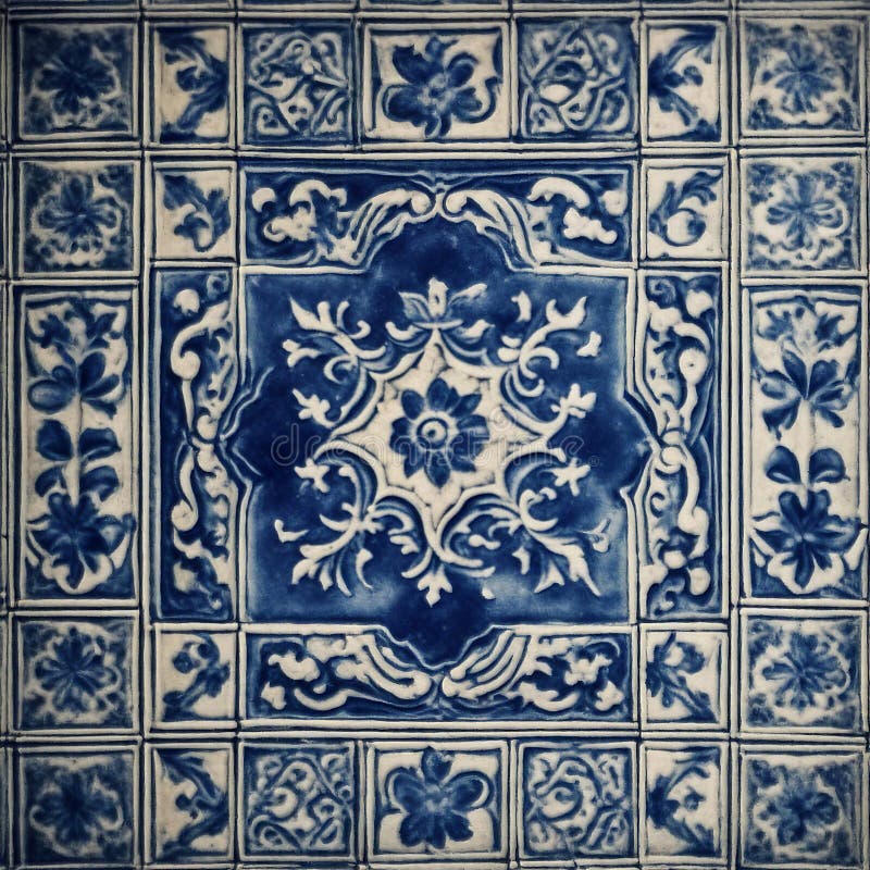 Thai Style Art Pattern Close Up of a Dutch Blue Tile with a Ceramic ...