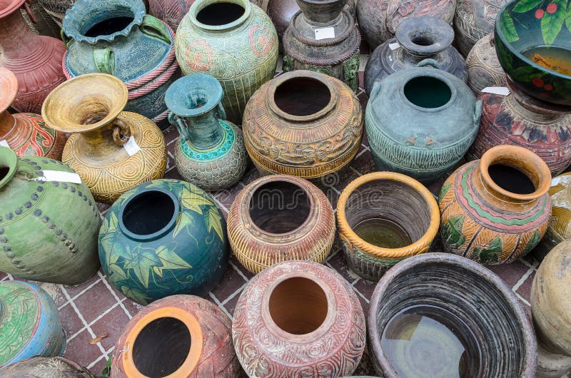 Thai style clay pot stock photo. Image of hands, round - 32489828